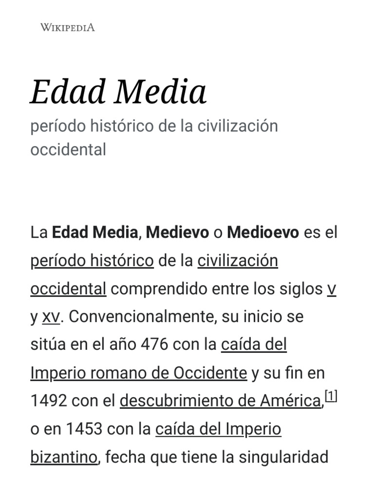 Edad Media - Wikipedia, La Enciclopedia Libre | PDF | Edades medias ...