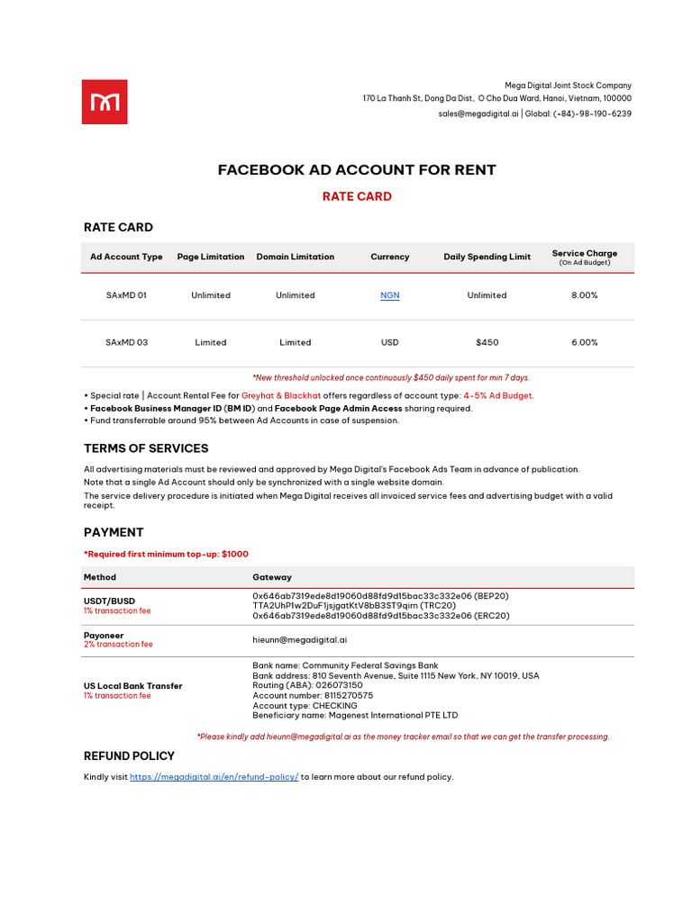 Facebook Ads SXM 1. Rate Card | PDF