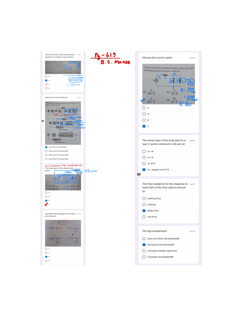 Control System Quiz | PDF