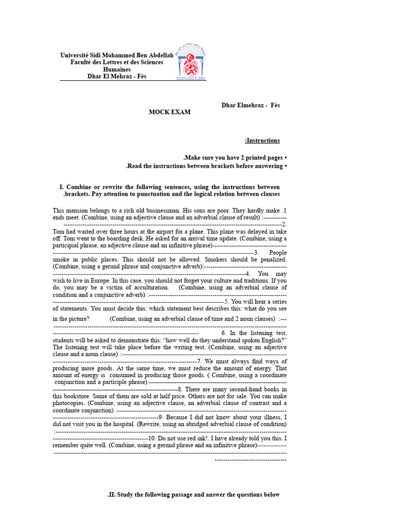 Mock Exam 3 | PDF | Sentence (Linguistics) | Semantic Units