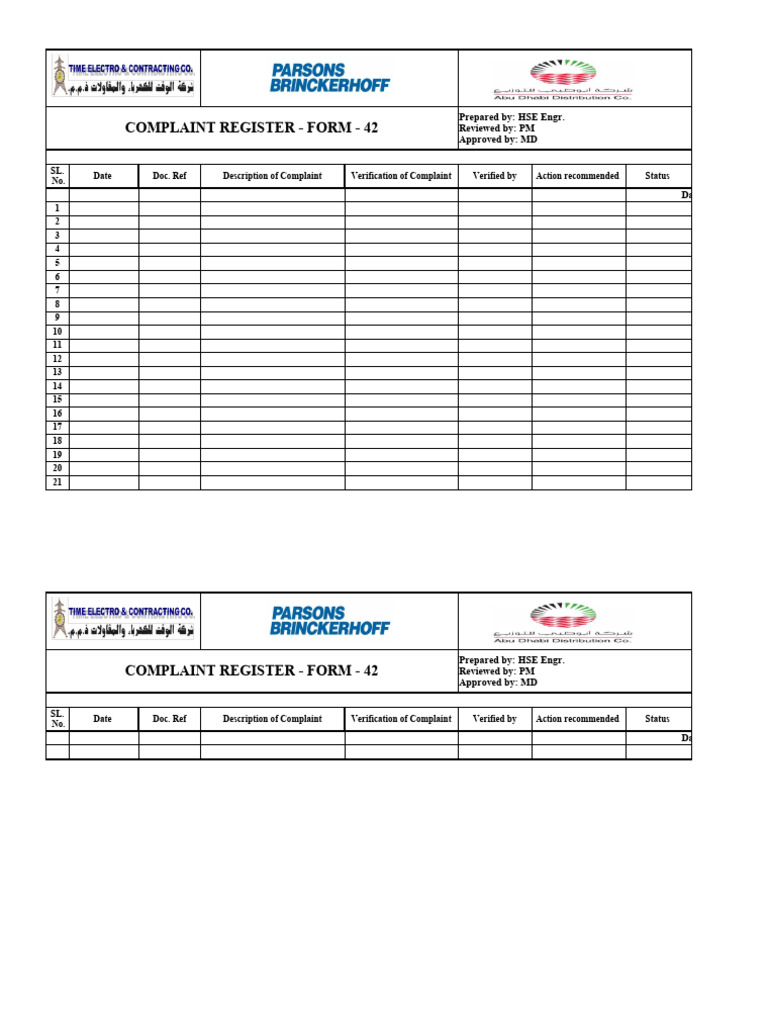 Form 42 Complaint Register | PDF