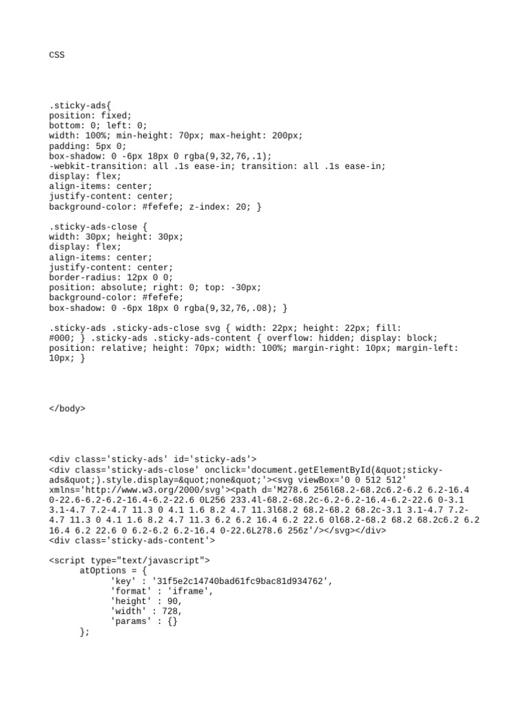 Sticky Ads Script | PDF