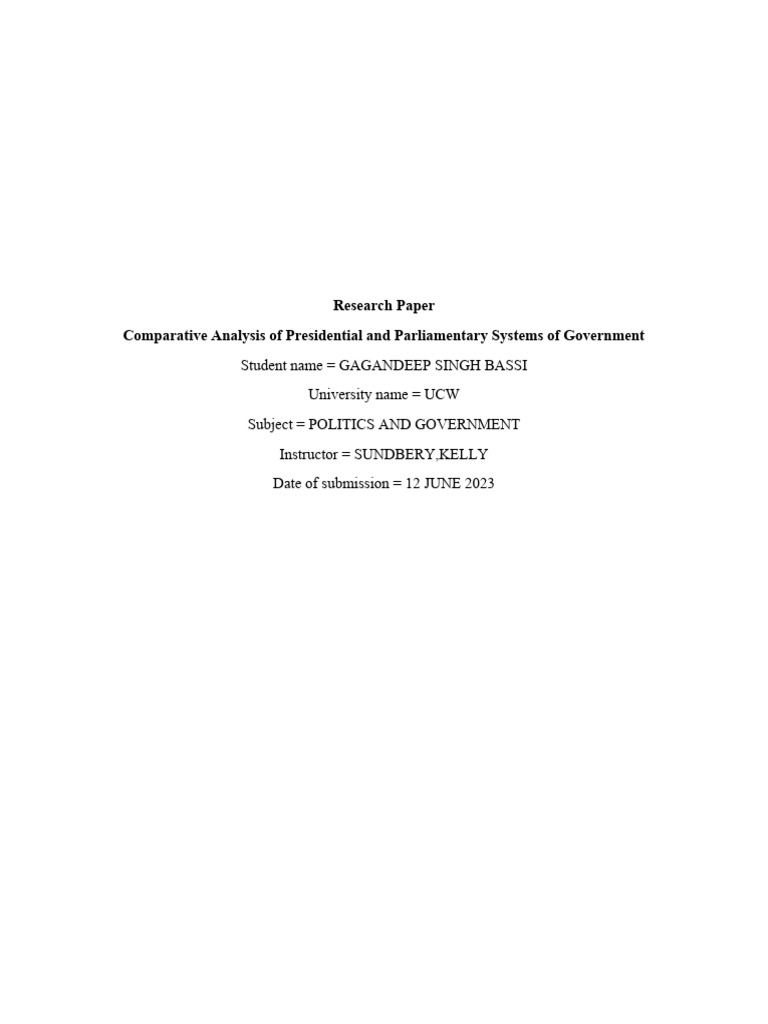 RESARCH PAPER Presidential - and - Parliamentary - Systems | PDF ...