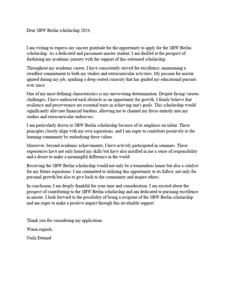 SBW Berlin Scholarship Application 2024 | PDF