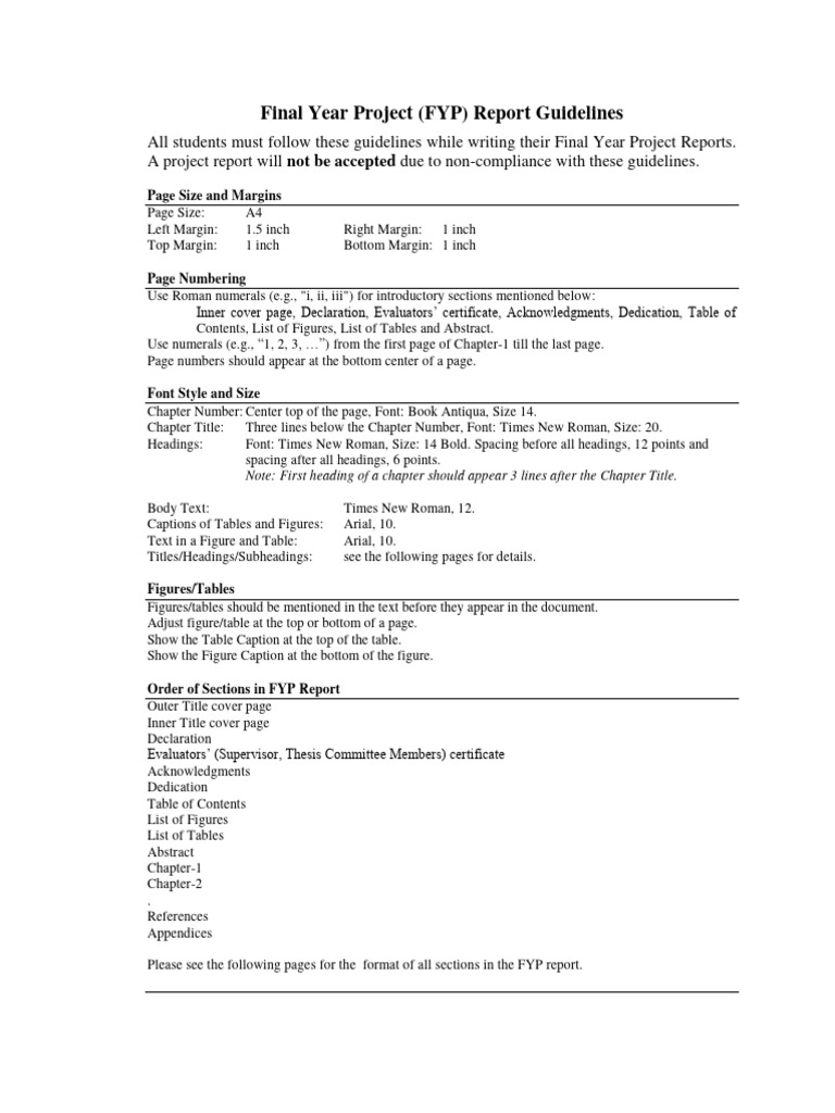 Final Year Project (FYP) Report Guidelines | PDF | Thesis | Times New Roman