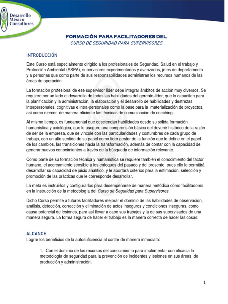 DMC FACILITADORES DEL CURSO DE SEGURIDAD PARA SUPERVISORES. Información ...