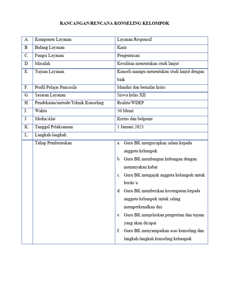 RPL Konseling Kelompok Bidang Karir | PDF