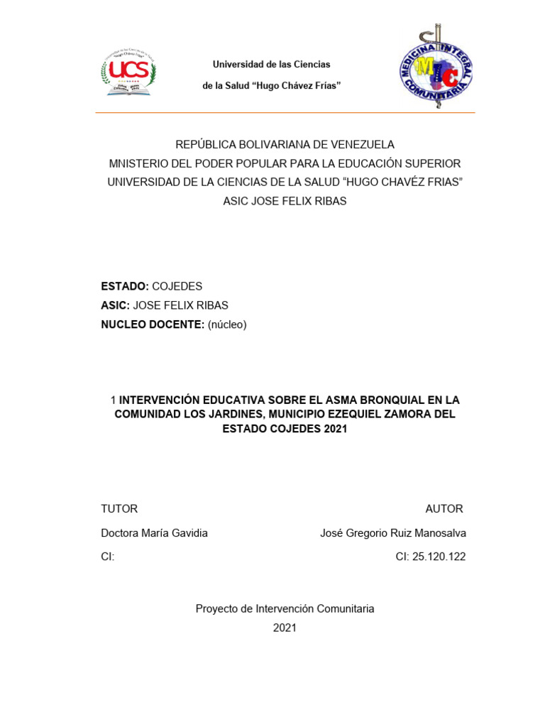 Proyecto de Grado Asma Bronquial Jose Gregorio Ruiz 6to | PDF | Asma
