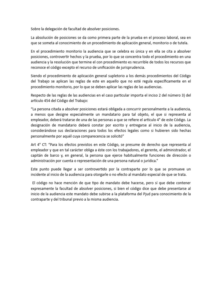 Sobre La Delegación de Facultad de Absolver Posiciones | PDF | Derecho