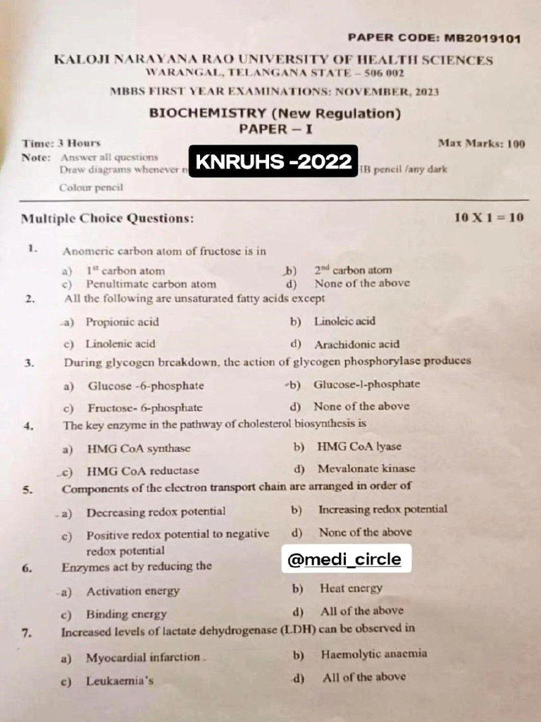 Knruhs 2022 1ST Proff Regular - 240111 - 005627 | PDF | Enzyme | Cell Membrane
