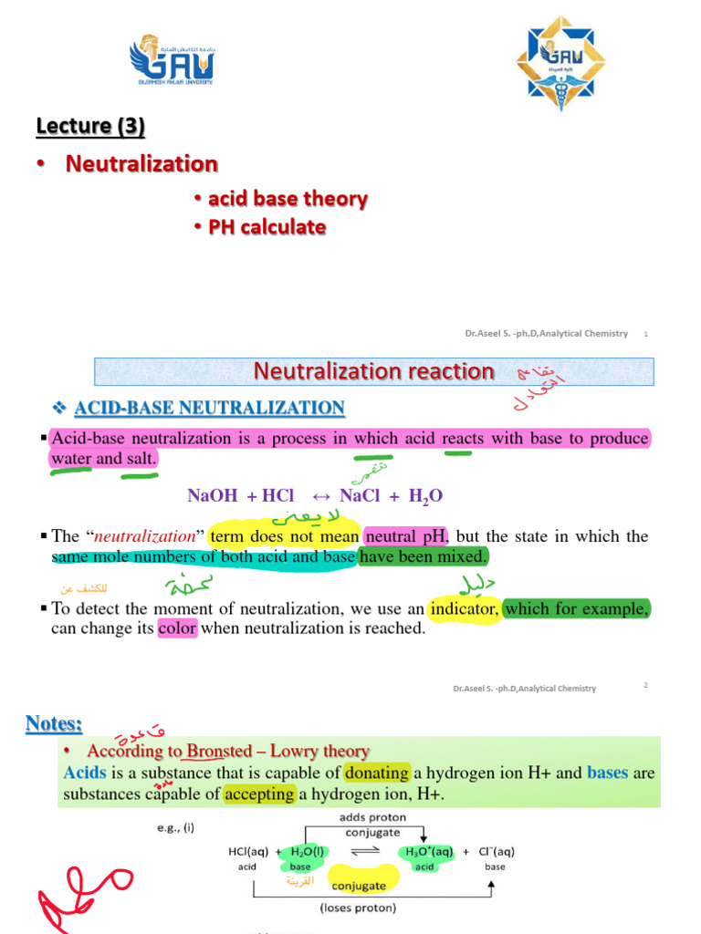 Lec. 3 Neutralization and PH | PDF | Acid | Ph