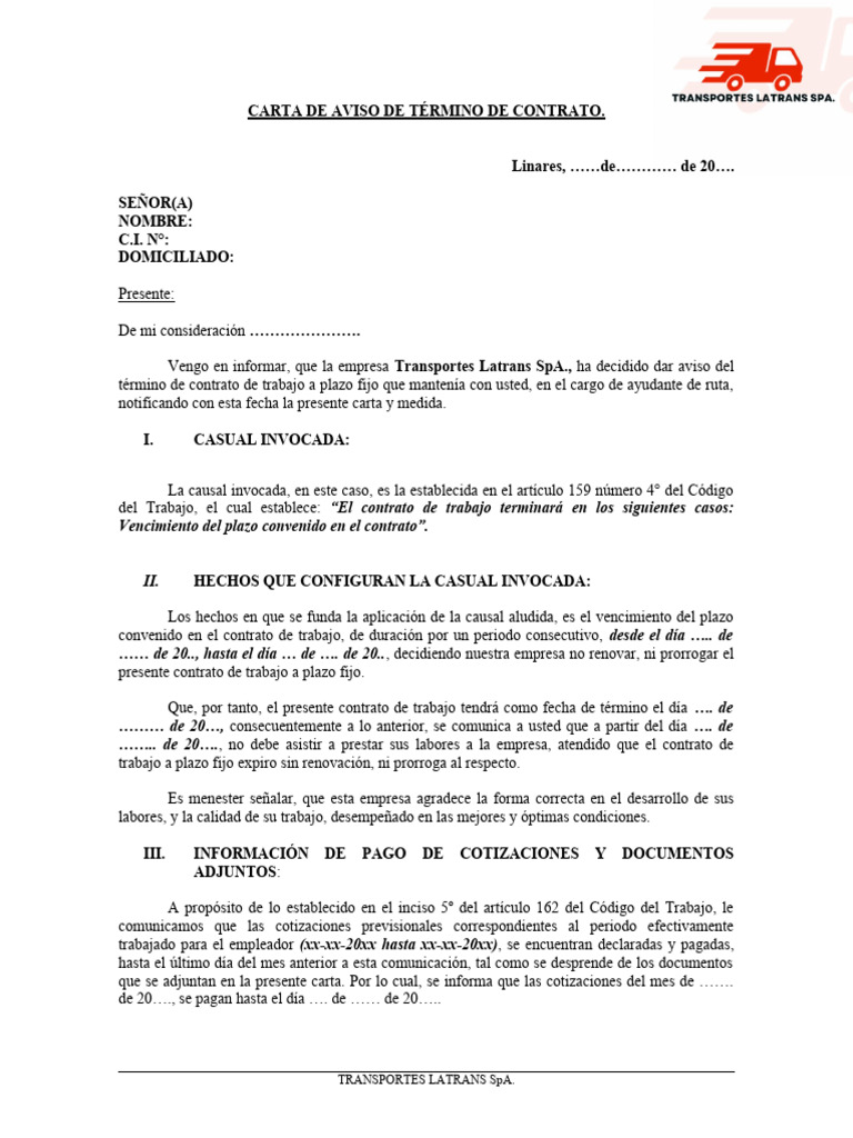 Carta Termino Contrato Plazo Fijo | PDF