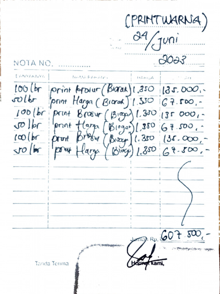 Nota Print Dokumen Persentasi HST | PDF