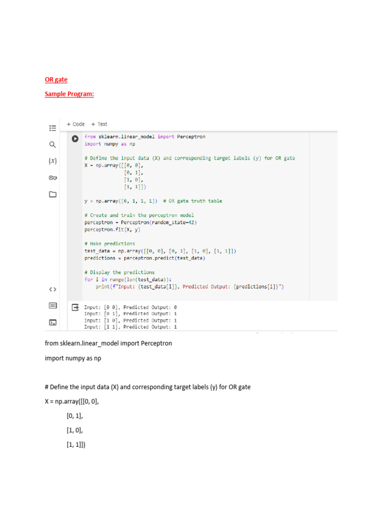 Perceptron Code for Logic Gates | PDF | Teaching Methods & Materials