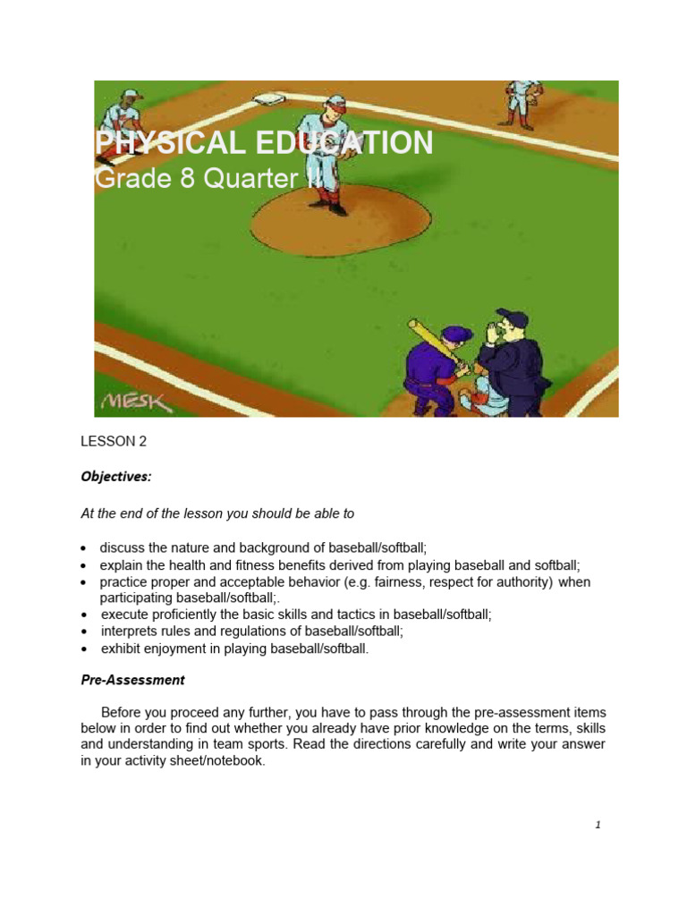 grade-8-physical-education-2nd-quarter | PDF | Softball | Pitcher