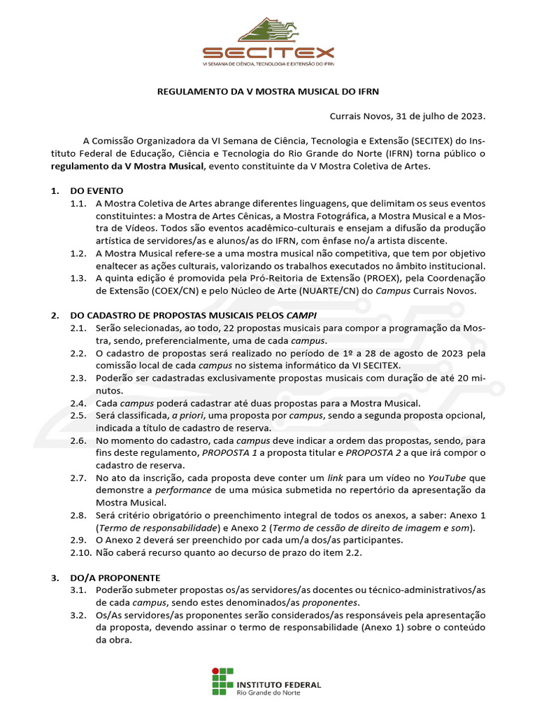 Regulamento Da v Mostra Musical | PDF