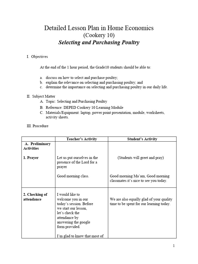 Selecting and Purchasing Poultry Lesson Plan 1 | PDF Selecting and Purchasing Poultry Lesson Plan 1 | PDF
