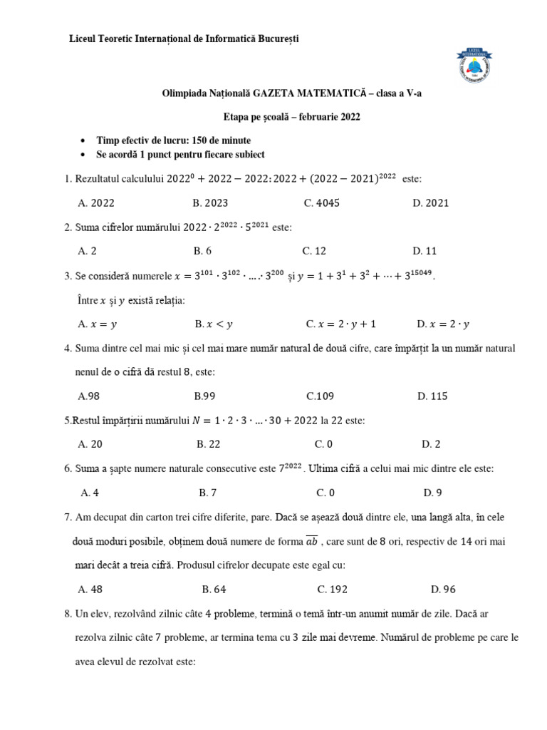 Olimpiada - 2022 | PDF
