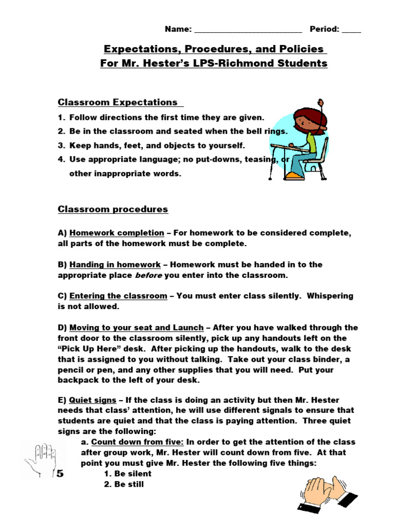 Mr. Hester - S Classroom Procedures Plan | PDF | Classroom