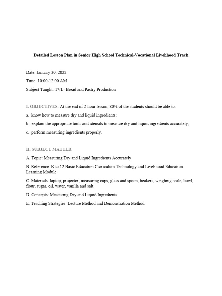 Detailed Lesson Plan Demo Seminar | Download Free PDF | Food And Drink ...