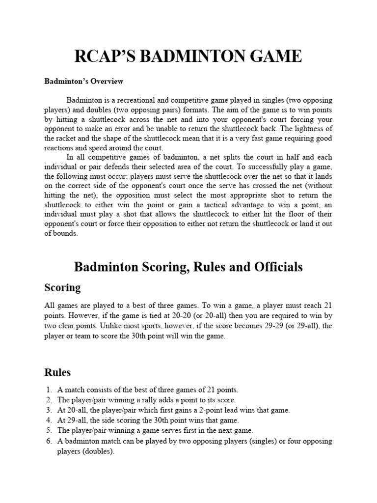Badminton Rules | PDF