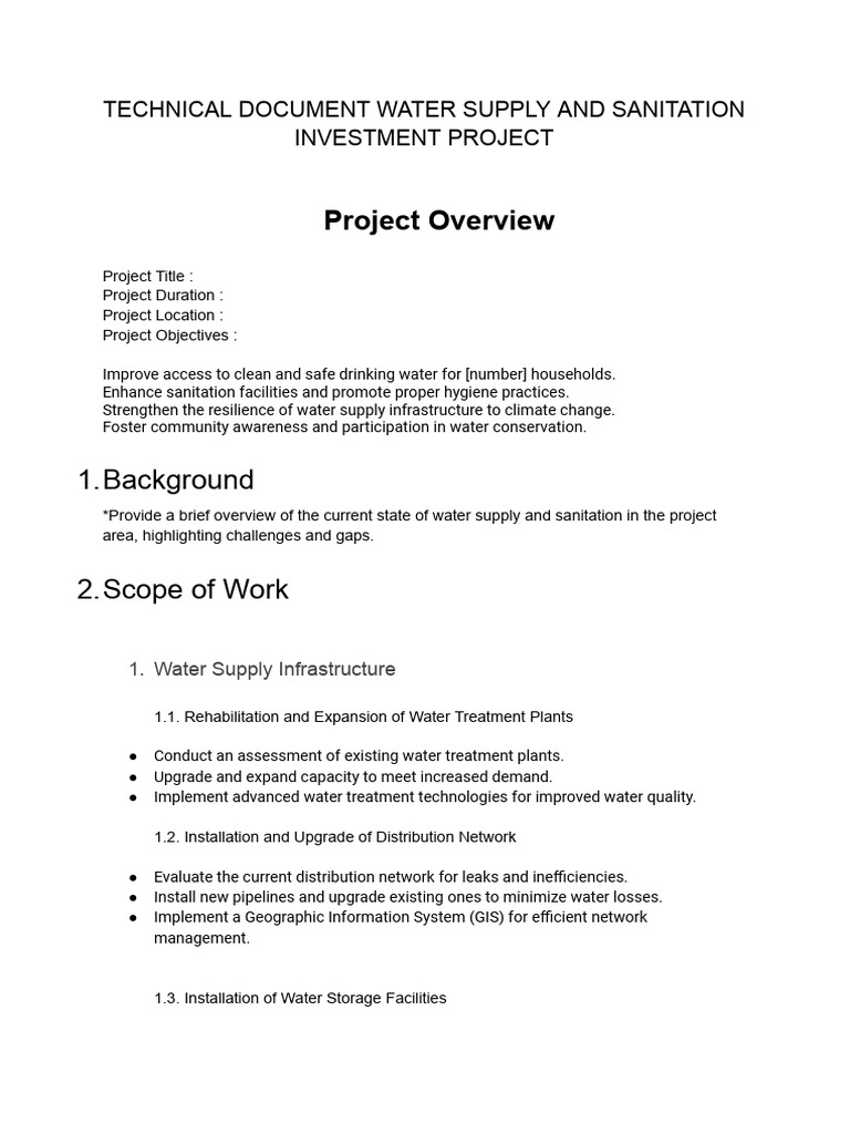 Water Supply & Sanitation Project Plan | PDF | Sanitation | Water Supply