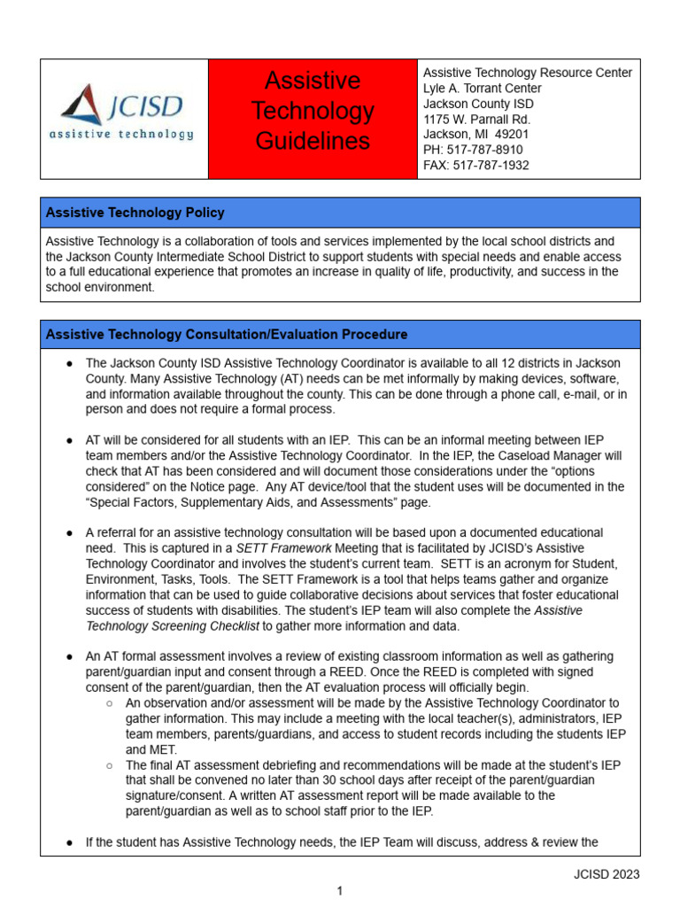 Assistive Technology Guidelines | PDF
