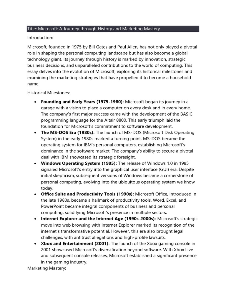 Microsoft History & Marketing | PDF | Microsoft | Microsoft Windows