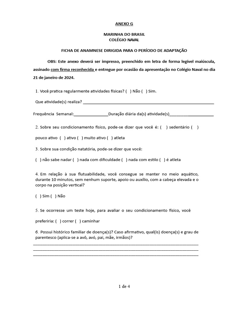 Anexo G FICHA DE ANAMNESE - 2024 | PDF | Autoajuda | Bem-estar