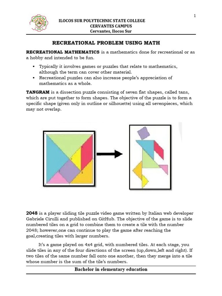 RECREATIONAL PROBLEM USING MATH | PDF | Popular Scholarship | Mathematics