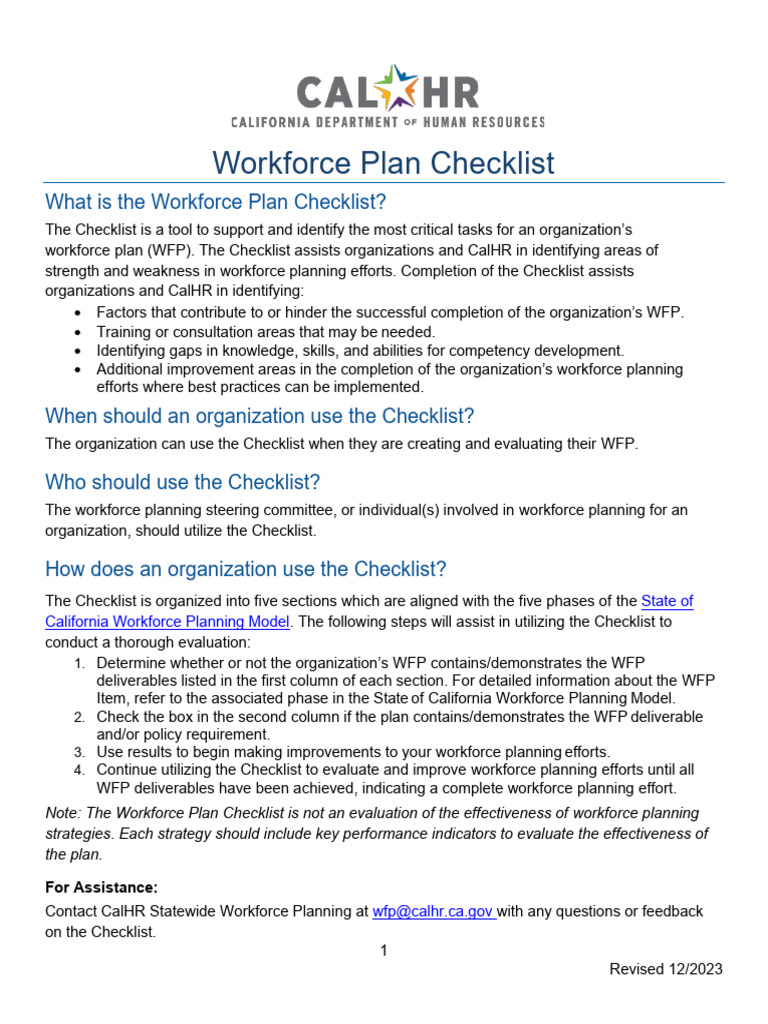WFP Workforce Plan Checklist 2023 | PDF | Competence (Human Resources ...