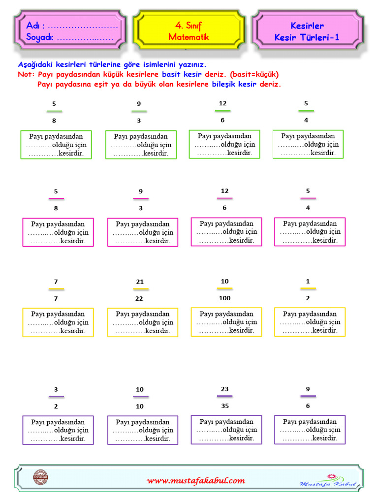 4-Matematik - Kesirler-Basit Kesir-Birleşik Kesir-1 | PDF