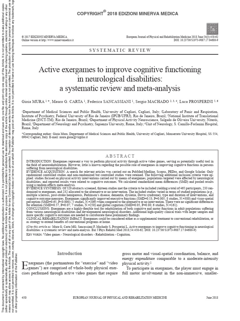 Active Exergames To Improve Cognitive Functioning | Download Free PDF | Neurology | Copyright