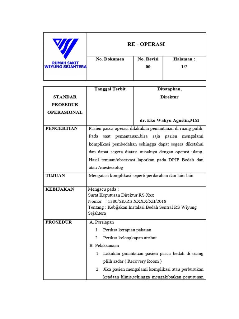 Sop Re Operasi | PDF