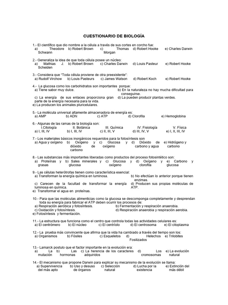 Cuestionario de Biología | PDF