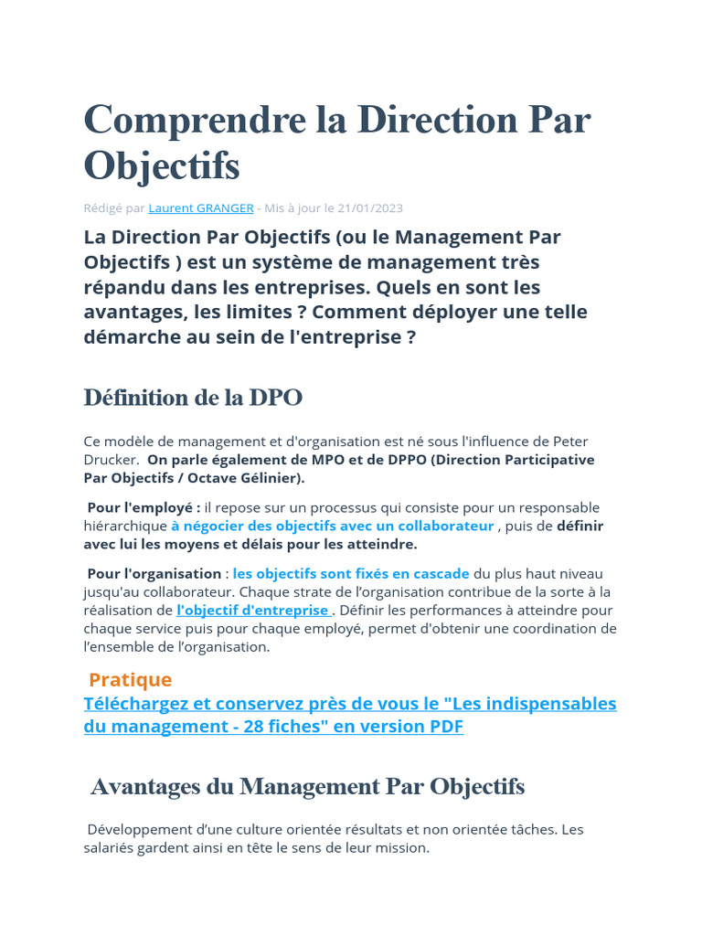 Comprendre La Direction Par Objectifs | PDF