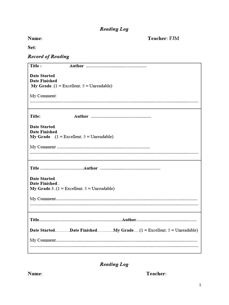 Reading Log | PDF