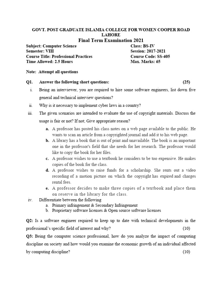 Professional Practices Paper 2021 | PDF | Plagiarism | Copyright ...