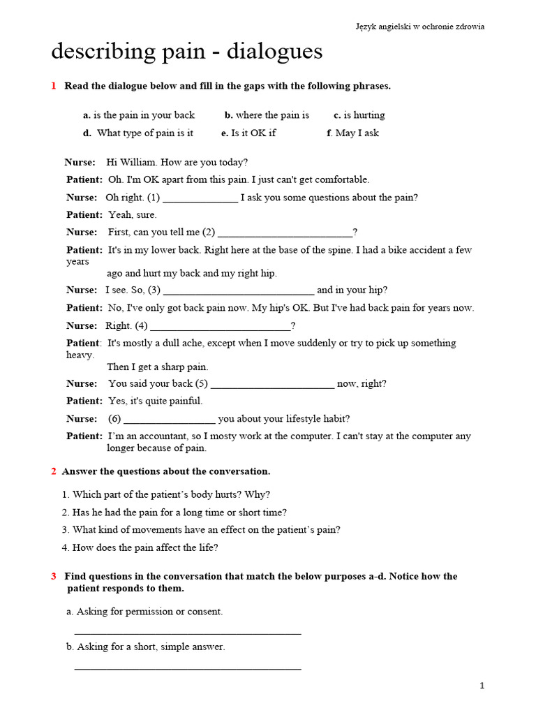 DESCRIBING PAIN - Dialogues | PDF