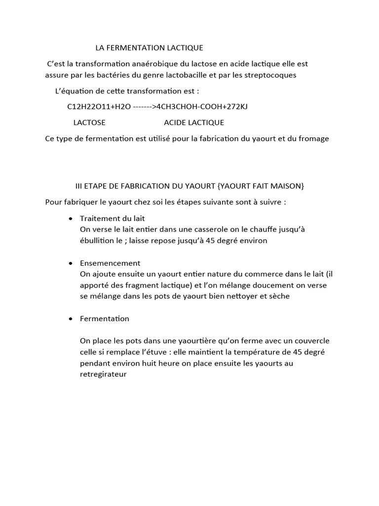 Fermentation Lactique et Fabrication de Yaourt | PDF | Bien-être