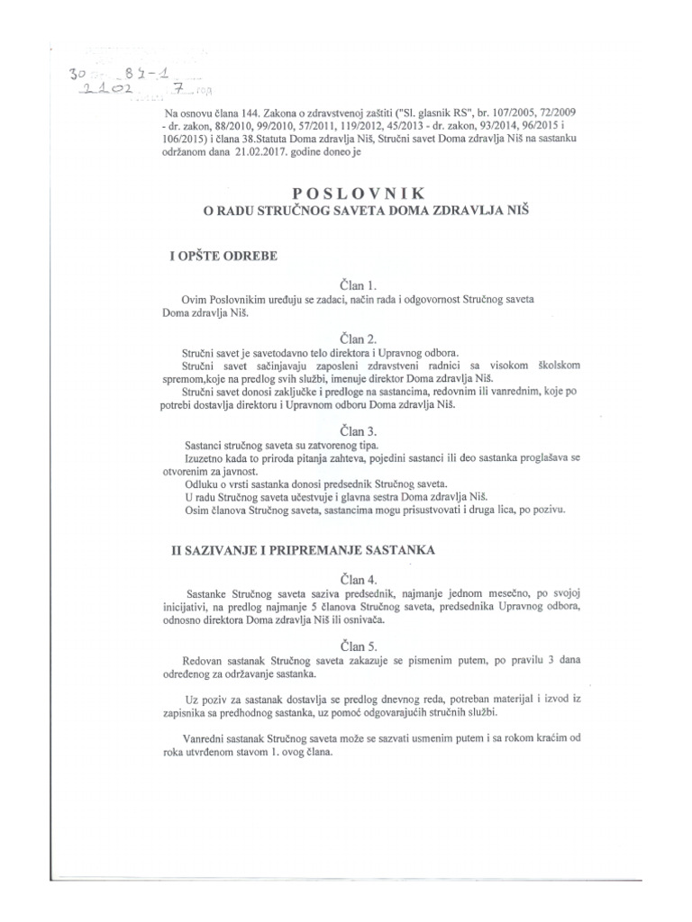 Poslovnik o Radu Strucnog Saveta | PDF