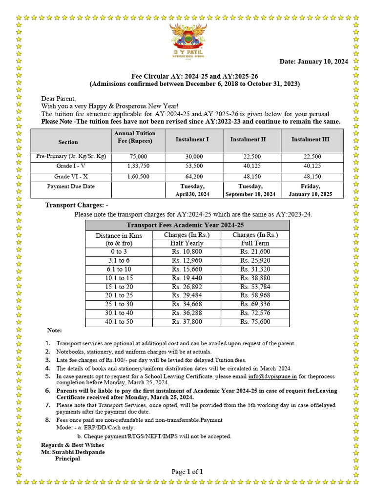 Fee Circular_Jr. Kg to Grade X_ICSE-2024-25_New | PDF | Payments | Money