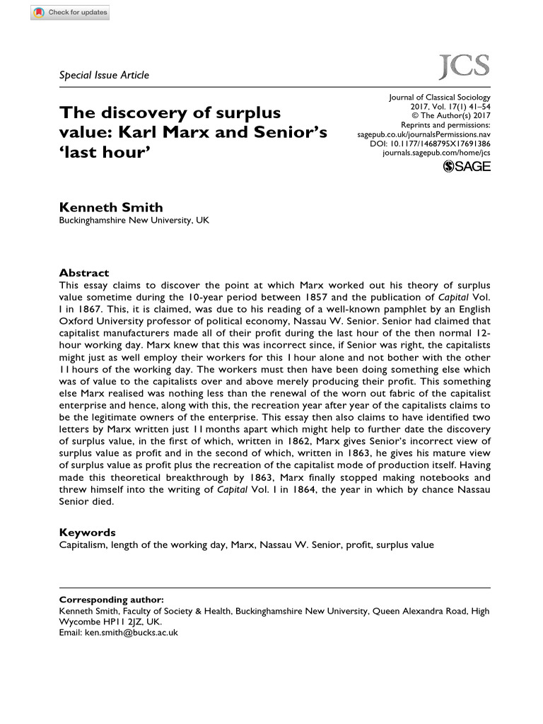 Marx's Surplus Value Discovery Explained | PDF | Karl Marx ...