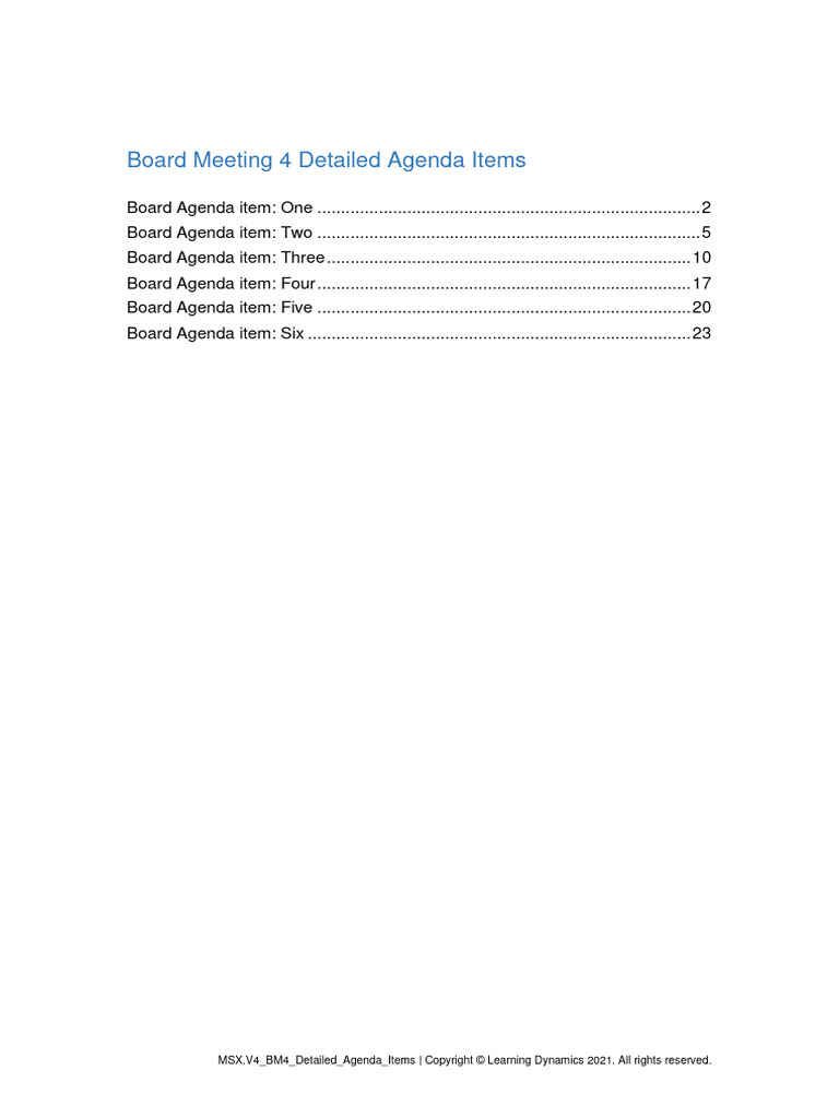Board Meeting 4 Detailed Agenda Items | PDF | Career & Growth