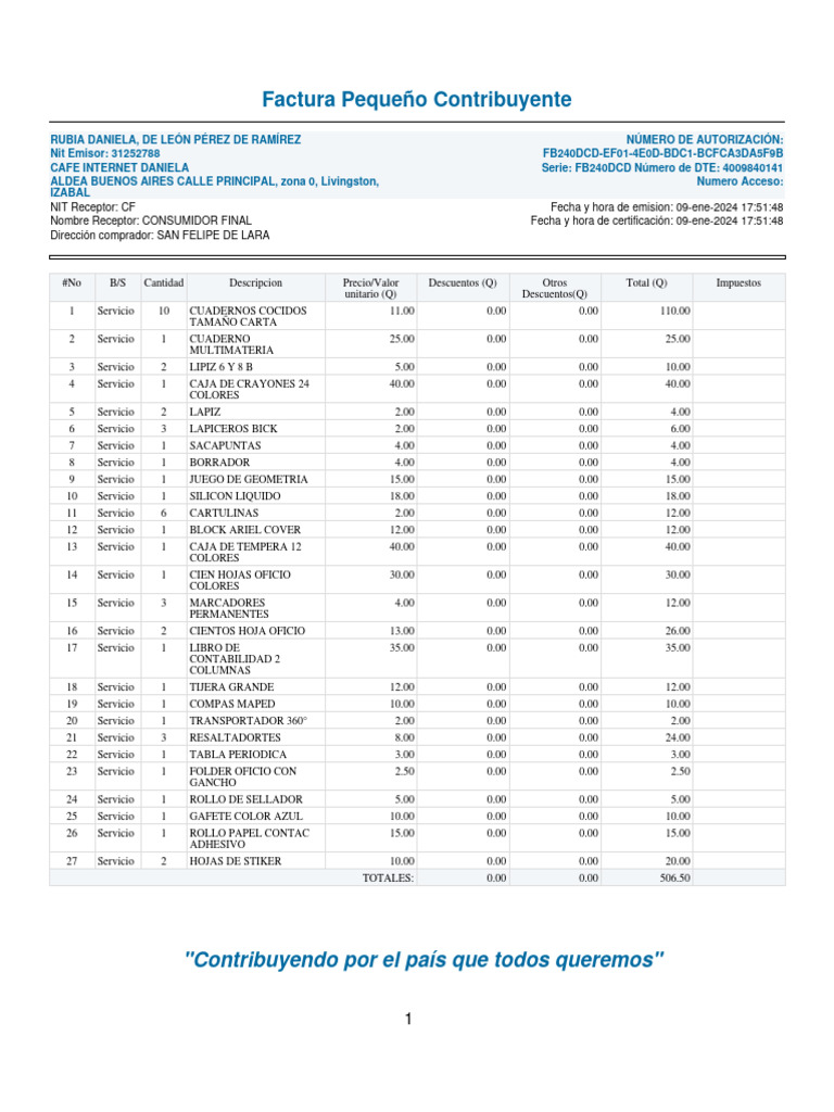 Factura Pequeño Contribuyente Detallada | PDF | Contabilidad
