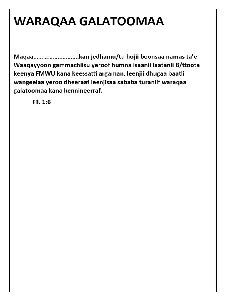 Waraqaa Galatoomaa | PDF