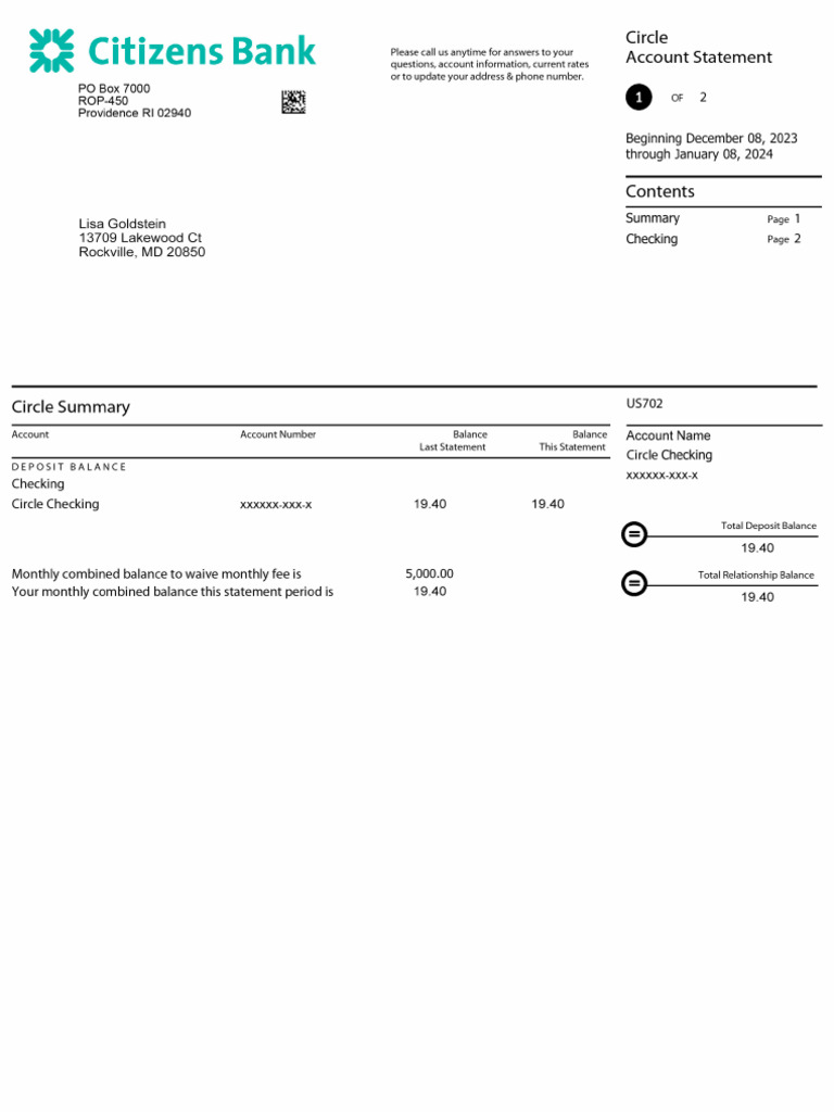 Citizens bank statement | PDF