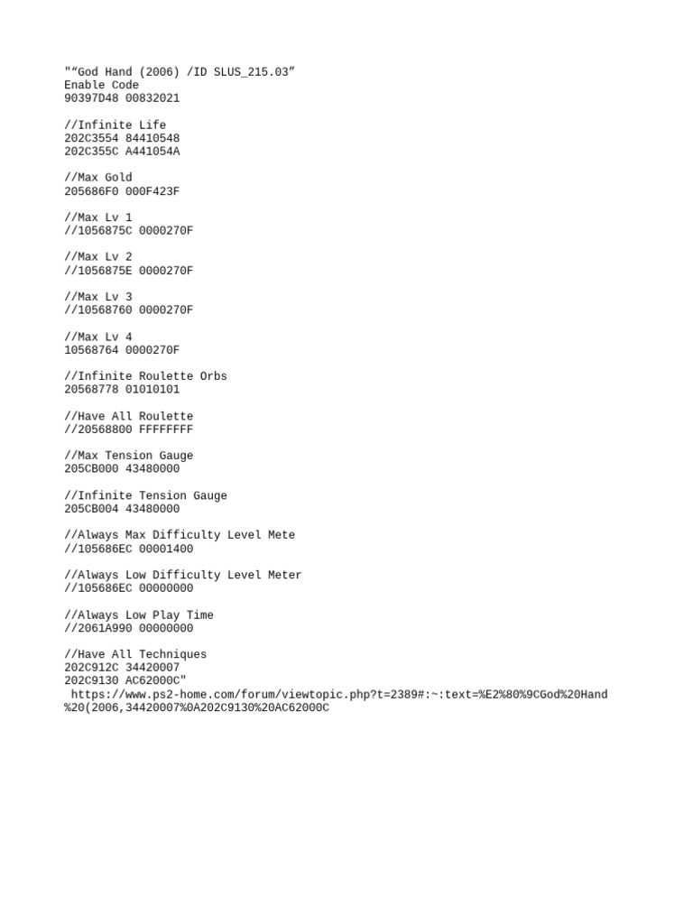(Cheat Codes) God Hand - Slus - 215.03 (Ntsc-U) - Ps2-Home - Com ...
