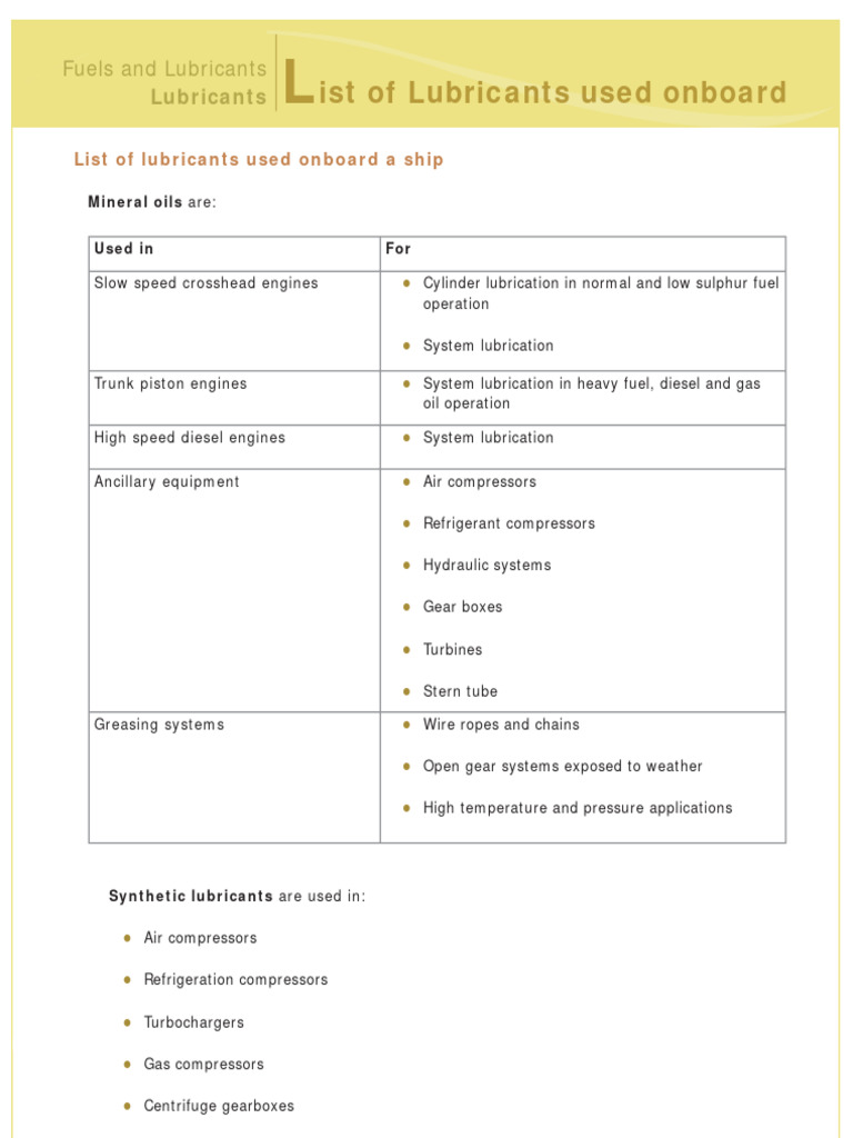 List of Lubricants Used Onboard A Ship | Download Free PDF | Mechanical ...