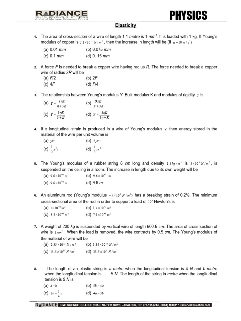EL Sheet 1 | PDF | Young's Modulus | Elasticity (Physics)